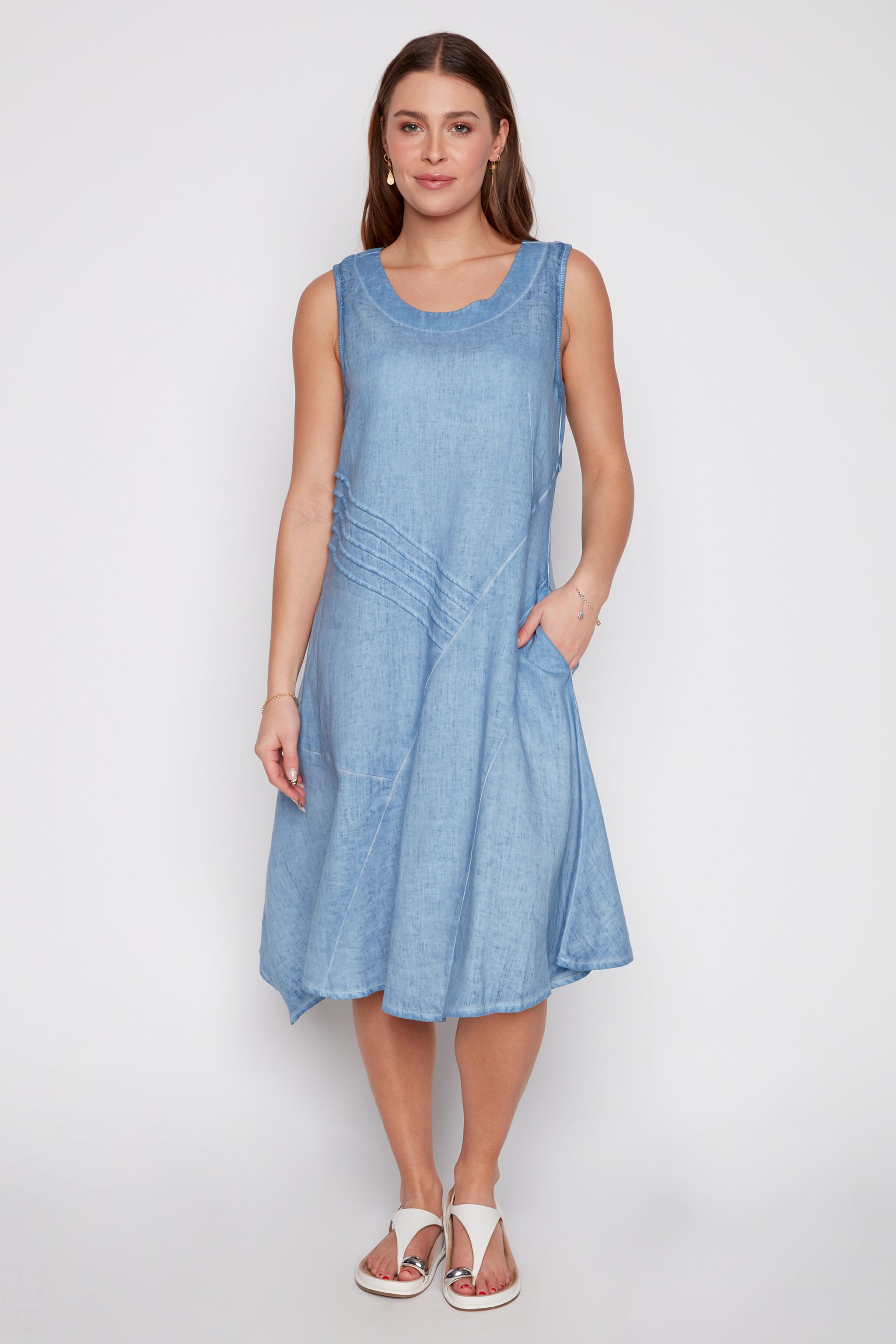 Asymetric hem linen dress